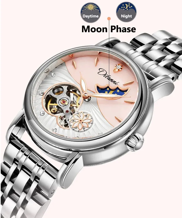 Rotatable Flowers Female Watch Women Top Fashion Moon Phase Waterproof ...