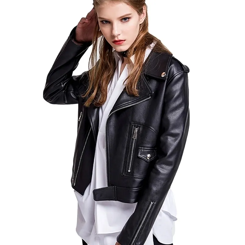 Classic Faux Leather Moto Leather Biker Jacket Women For Women Casual ...