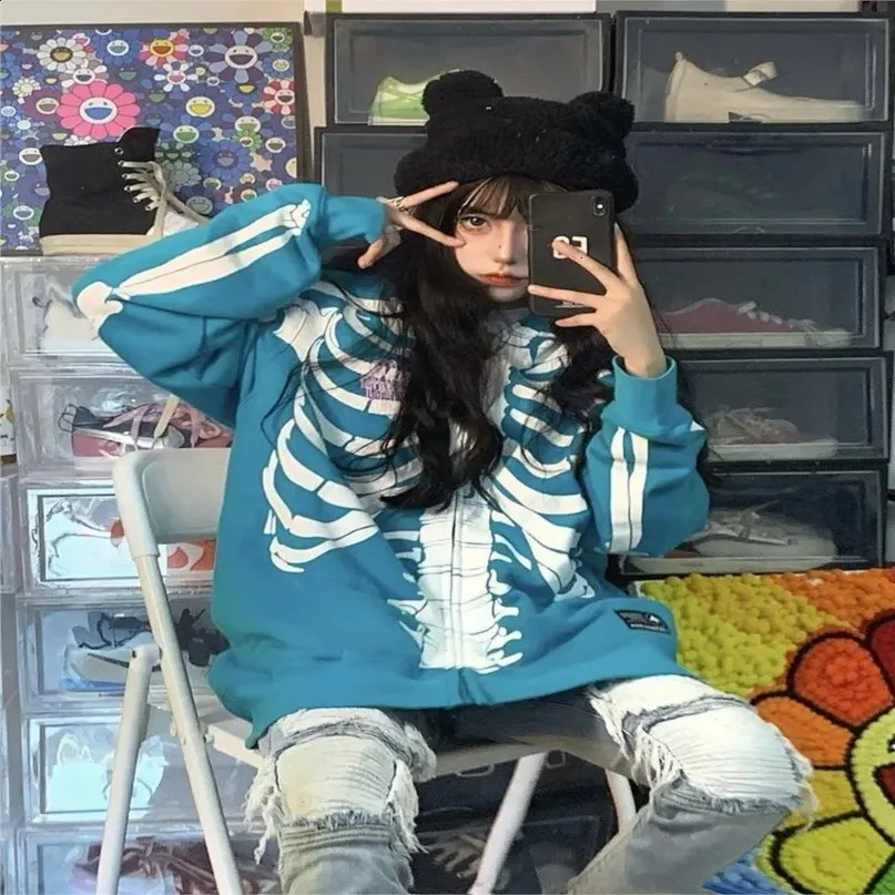 Y2k Clothing Hiphop Zipper Hooded Womens Sportswear Gothic Fashion ...