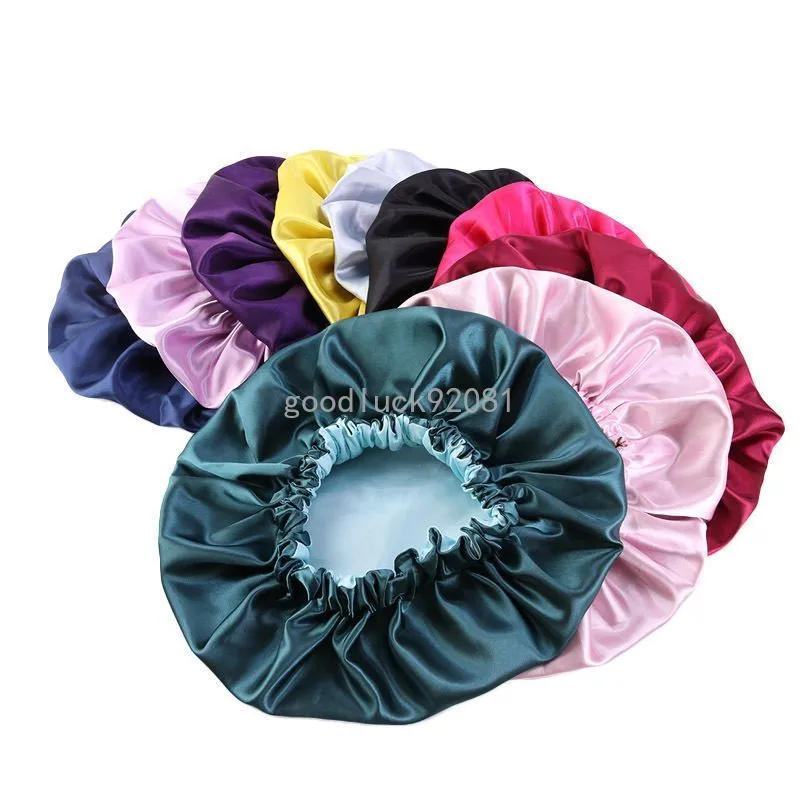 Solid Color Satin Hair Bonnet Sleeping Cap for Women Adjustable Strap ...