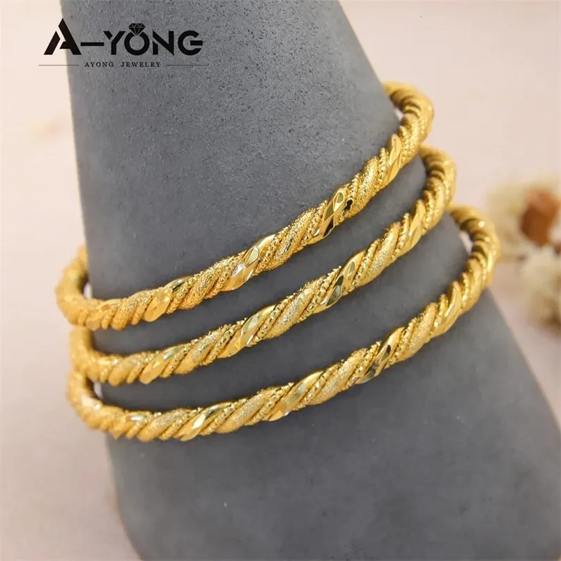 Arabic Gold Color Twist Rope Chain Bracelet 21k Gold Plated Dubai Cuff ...