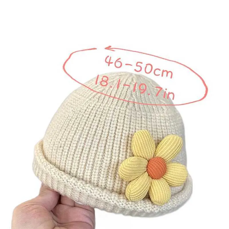 3D Flower Baby Knit Hat Curled Edge Infant Basin Cap 6-24 Months Girls ...