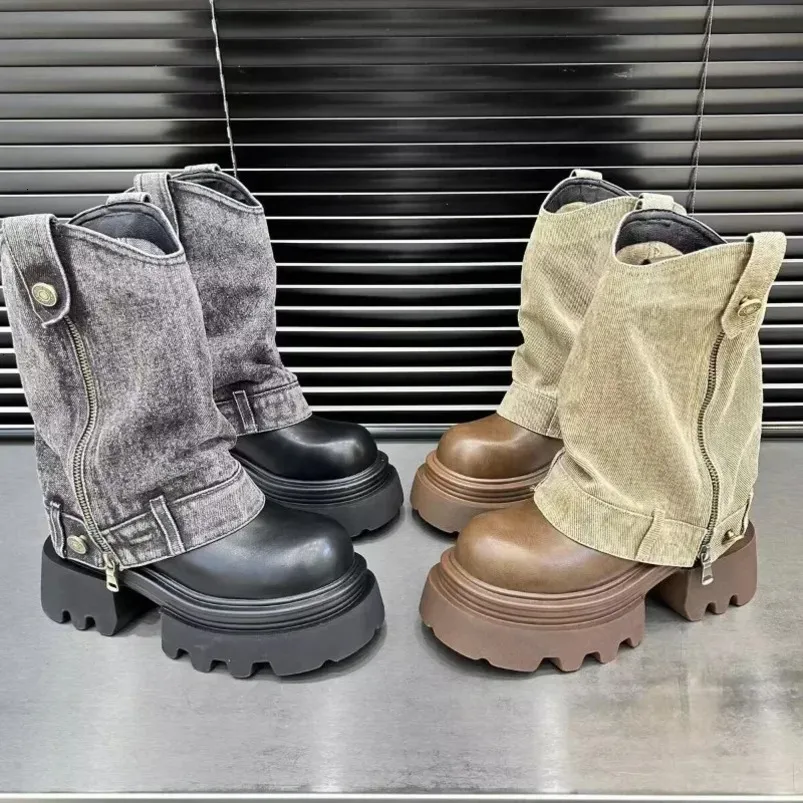 Cowboy Ankle Boots for Women, Platform Leather Gothic Shoes, Autumn ...