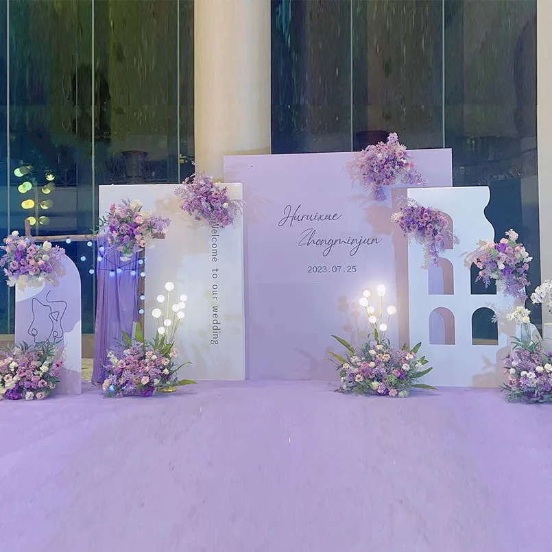 Purple Decoration Scene Setup Simple Wedding Photo Area Stage ...