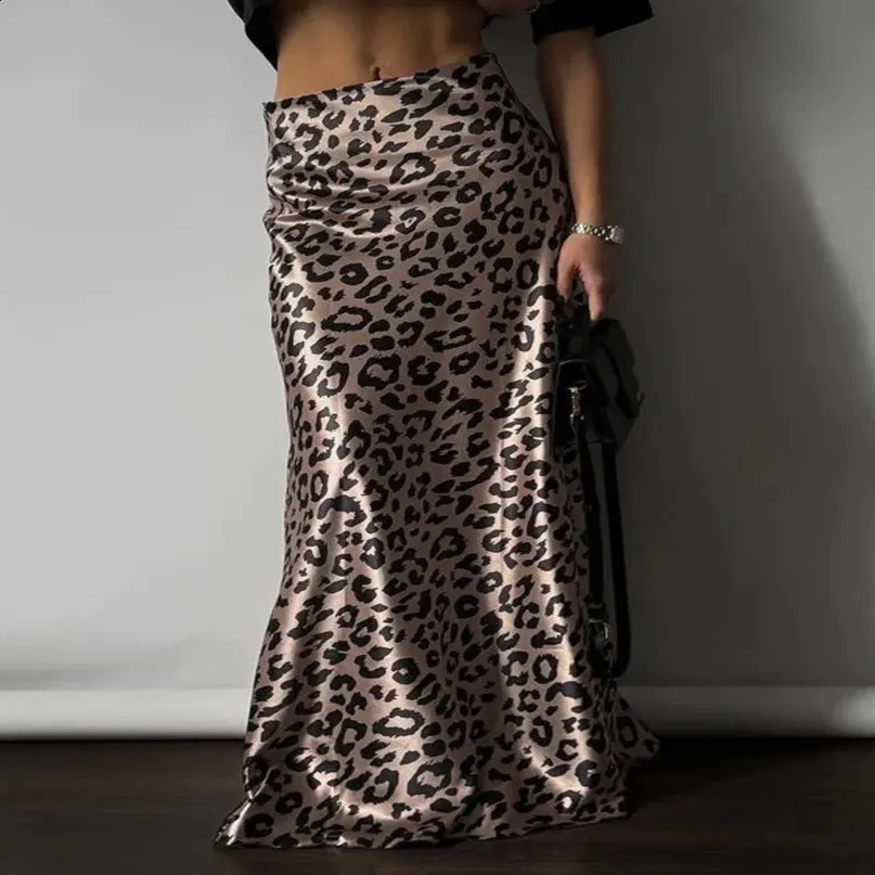 Mozision Womens Satin Leopard Print High Waisted Maxi Leather Skirt ...