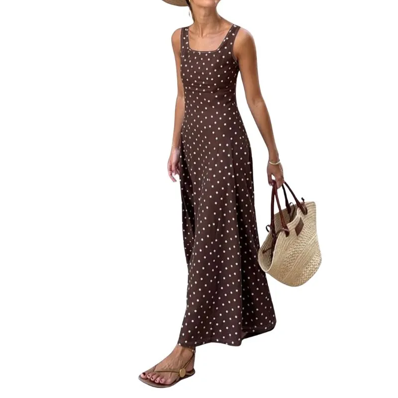 Women's Autumn Polka Dot Ankle-Length A-Line Dress with Square Neck ...