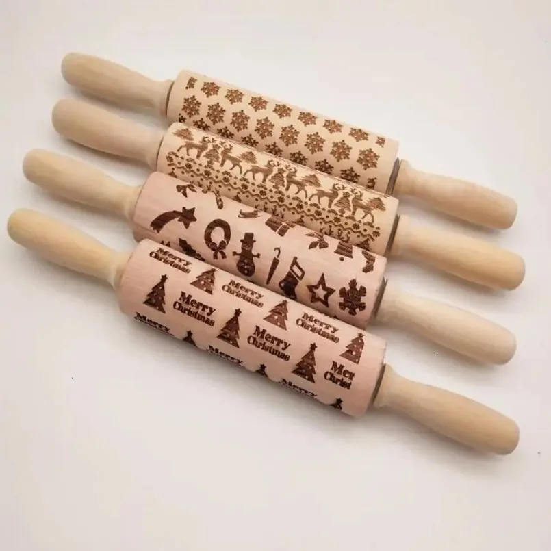 Rolling Pin Christmas Embossing Vintage Embossed Print Roller Embossed ...
