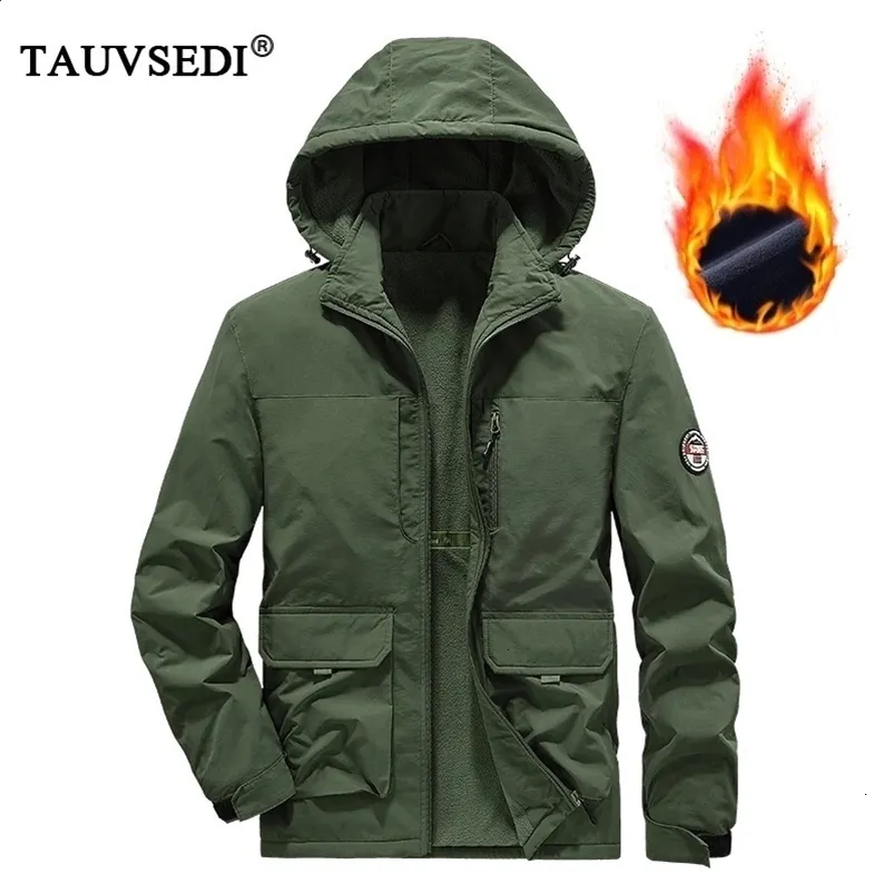 Winter Men's Cargo Wool Outdoor Jacket with Detachable Hat, Military ...