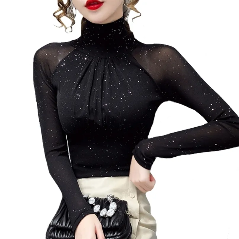 Korean Fashion Womens Mesh High Neck Top Sexy Black... From Dou05 ...