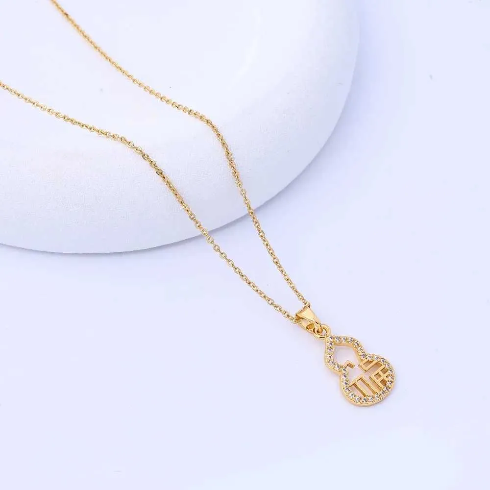 High End Rotatable Fu Lu Dainty Gold Heart Necklace With 18K Gold Gourd ...