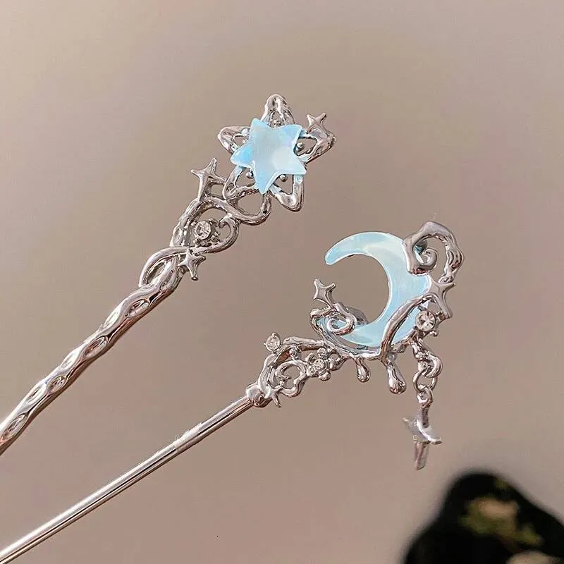 Romantic Moonstone Star and Moon Hair Stick with Metal Branch Design ...