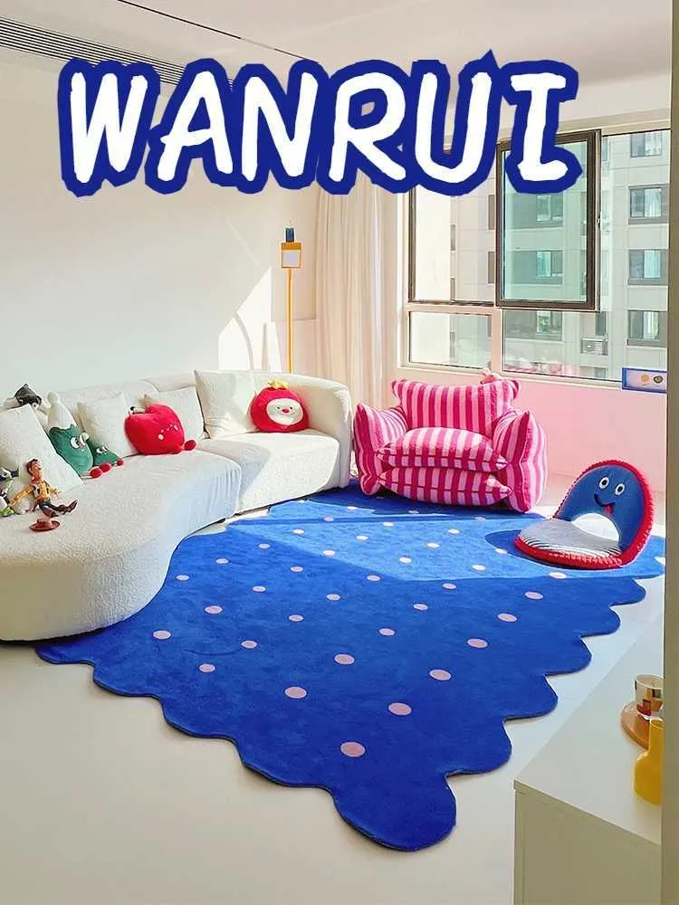 Klein Blue Irregular Decorative Living Room Carpet, Simple Soft Plush ...