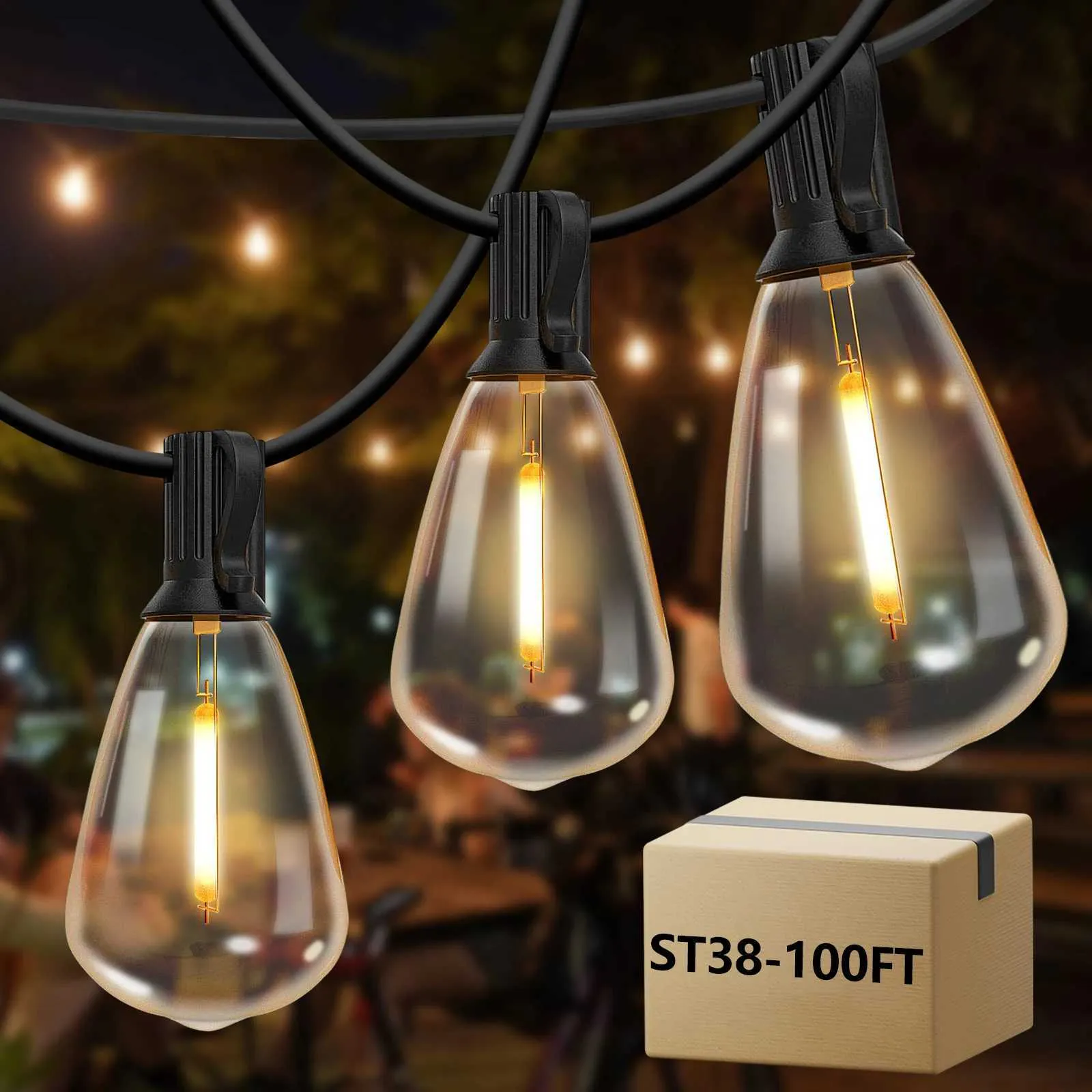 100ft Outdoor String Lights Waterproof ST38 Globe LED Patio Lights with ...