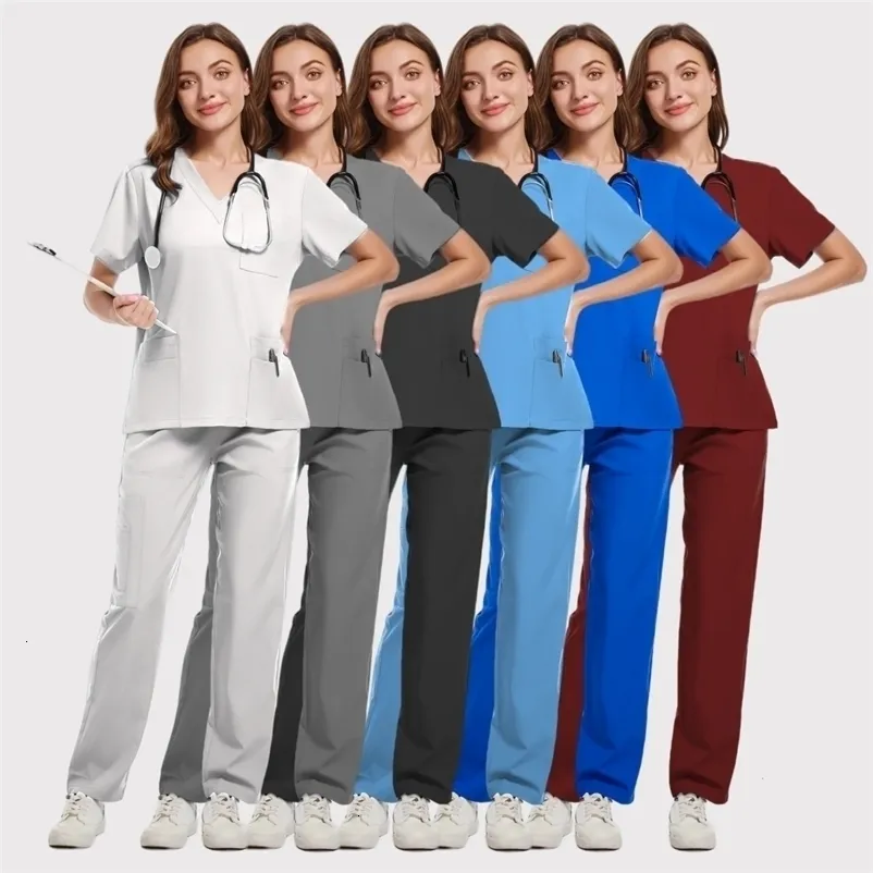 250515bjbj Nurse Uniforms Unisex Nursing Sweatshirt And Pants Set For ...