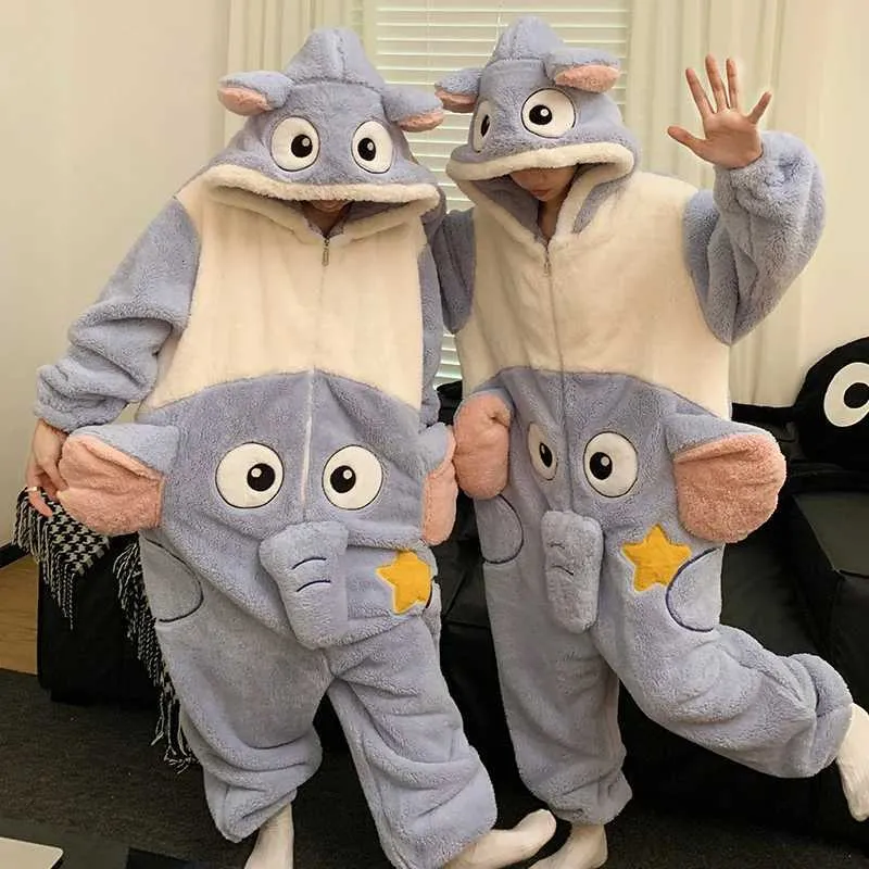 Kigurumi Cute Elephant Winter Thickened Pajamas: Women's and Men's ...