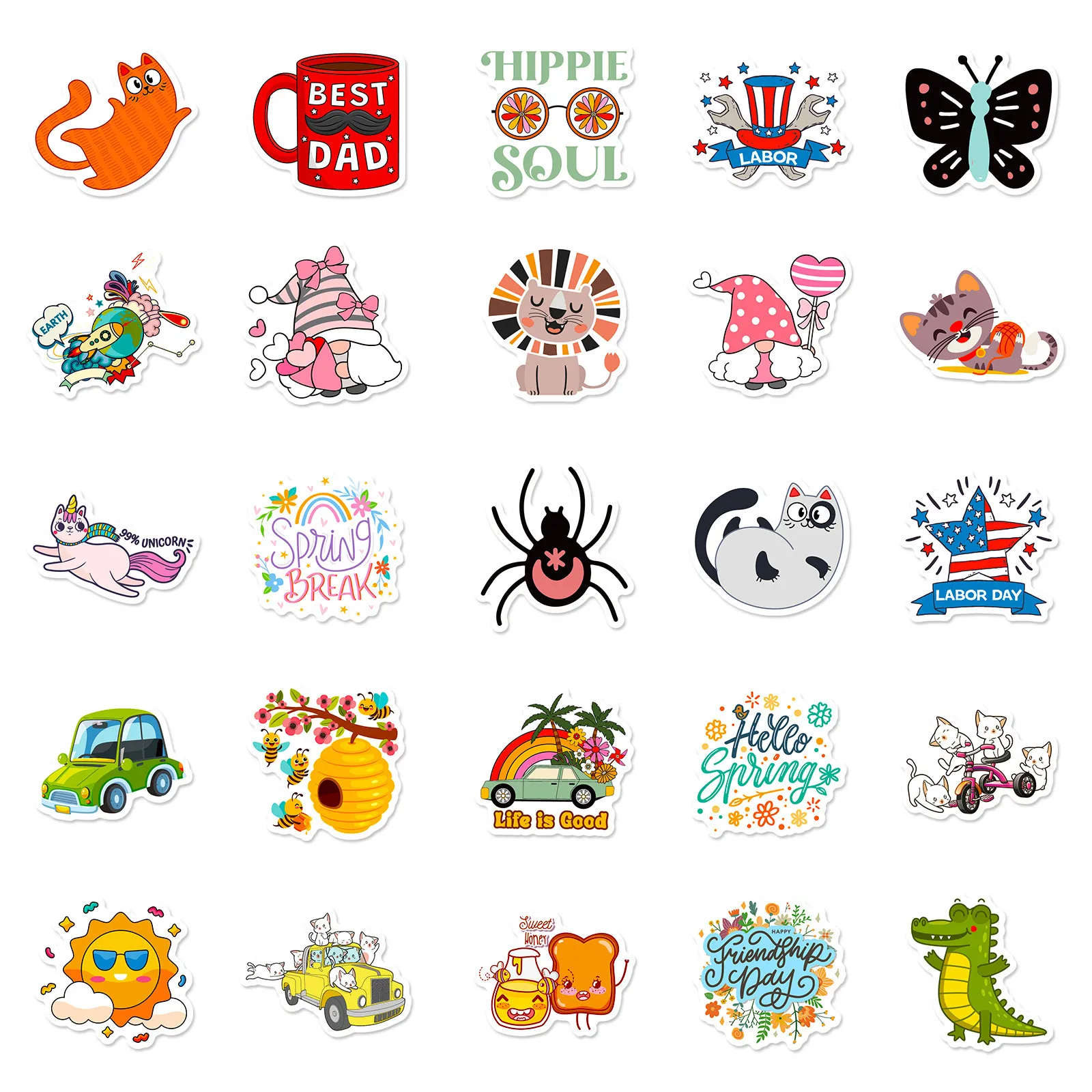 50 Pack Cute Cartoon Mix and Match Stickers, Personalized, Waterproof ...