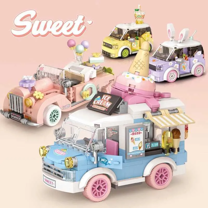 Mini Building Blocks Food Truck Set Fruit & Ice Cream Shop DIY Toy ...