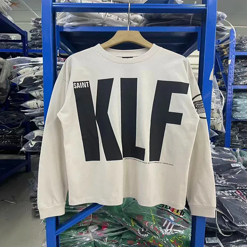 New Blue and White Washed Print Long Sleeve Cotton T-Shirt for Men and ...