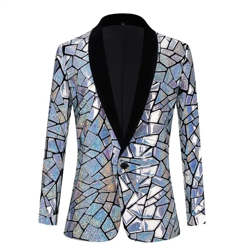 Glitter Silver Laser Mirror Blazer Coat Mens Sequin Suit Jacket For ...