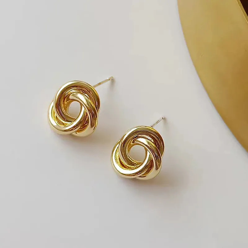 Tiny Metal Stud Earrings for Women, Gold Color Twist Round Earrings ...