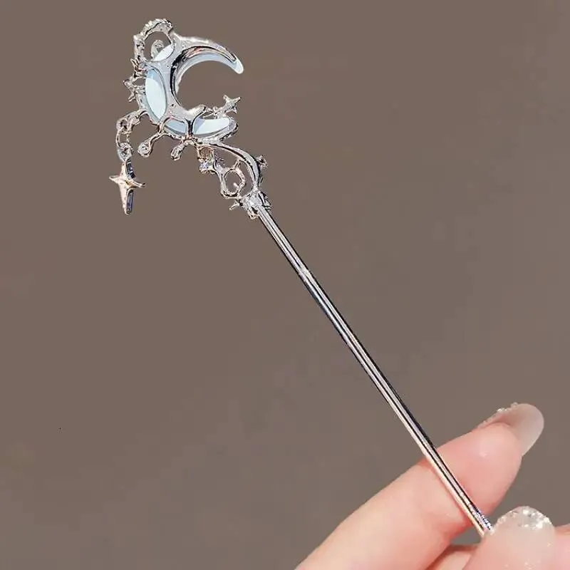 Romantic Moonstone Star and Moon Hair Stick with Metal Branch Design ...