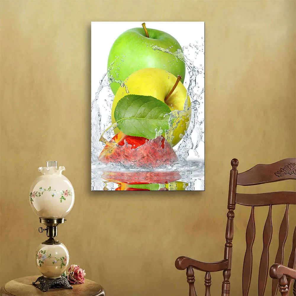 Wooden Frame Wall Art Green Apple Fruit Poster For Kitchen, Living Room ...