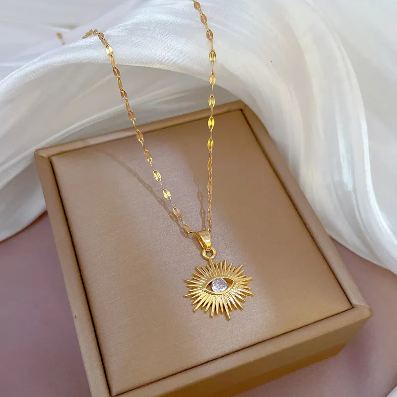 Micro Inlaid Zircon Demon Eye Necklace, Eyelash Eye Copper Pendant with ...