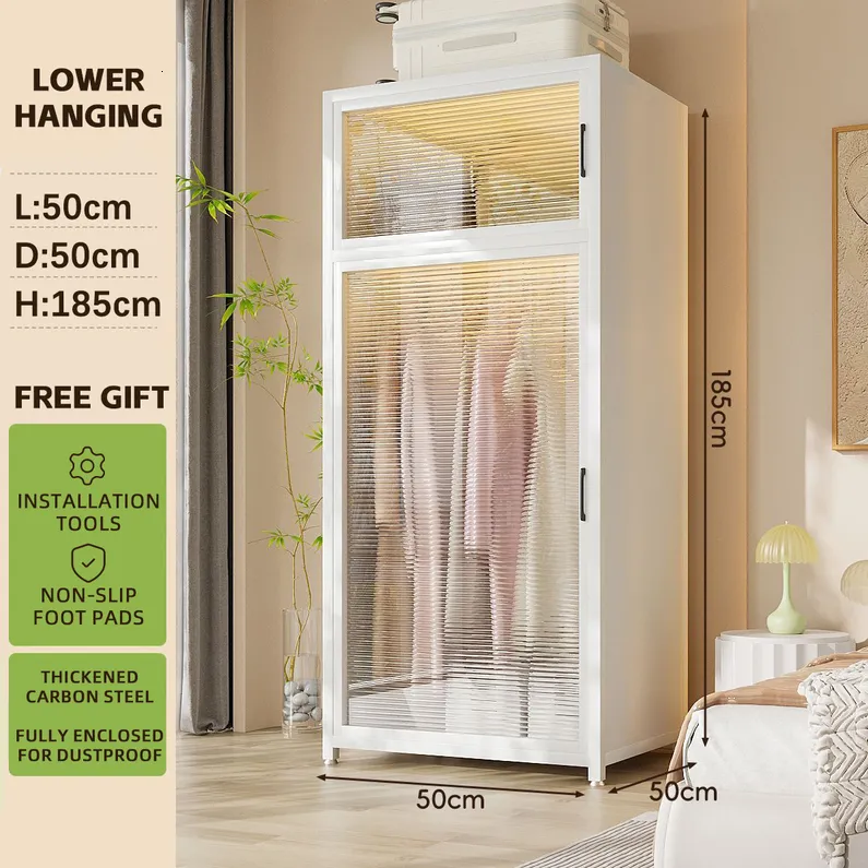Functional Modern Bedroom Wardrobe: White Steel Clothing Cabinet with 2 ...