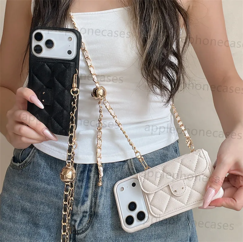 Iphone 17 Pro Max Crossbody Chain Case, Caviar Leather Luxury Wallet ...