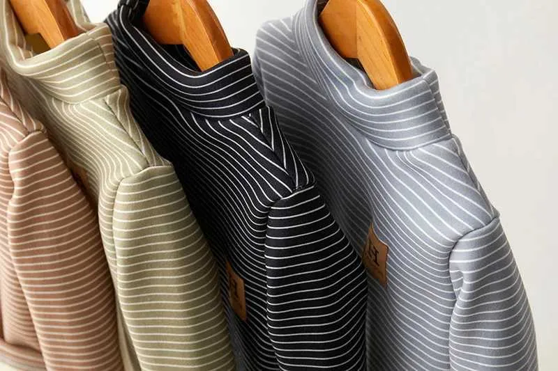 Children's Thermal Underwear: Thickened Plush Velvet Striped Pullover ...