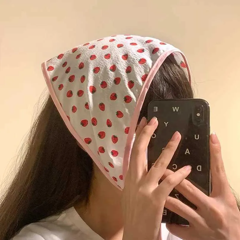 Pink Strawberry Triangle Hair Net Scarf Cute Girl Headband For Women ...
