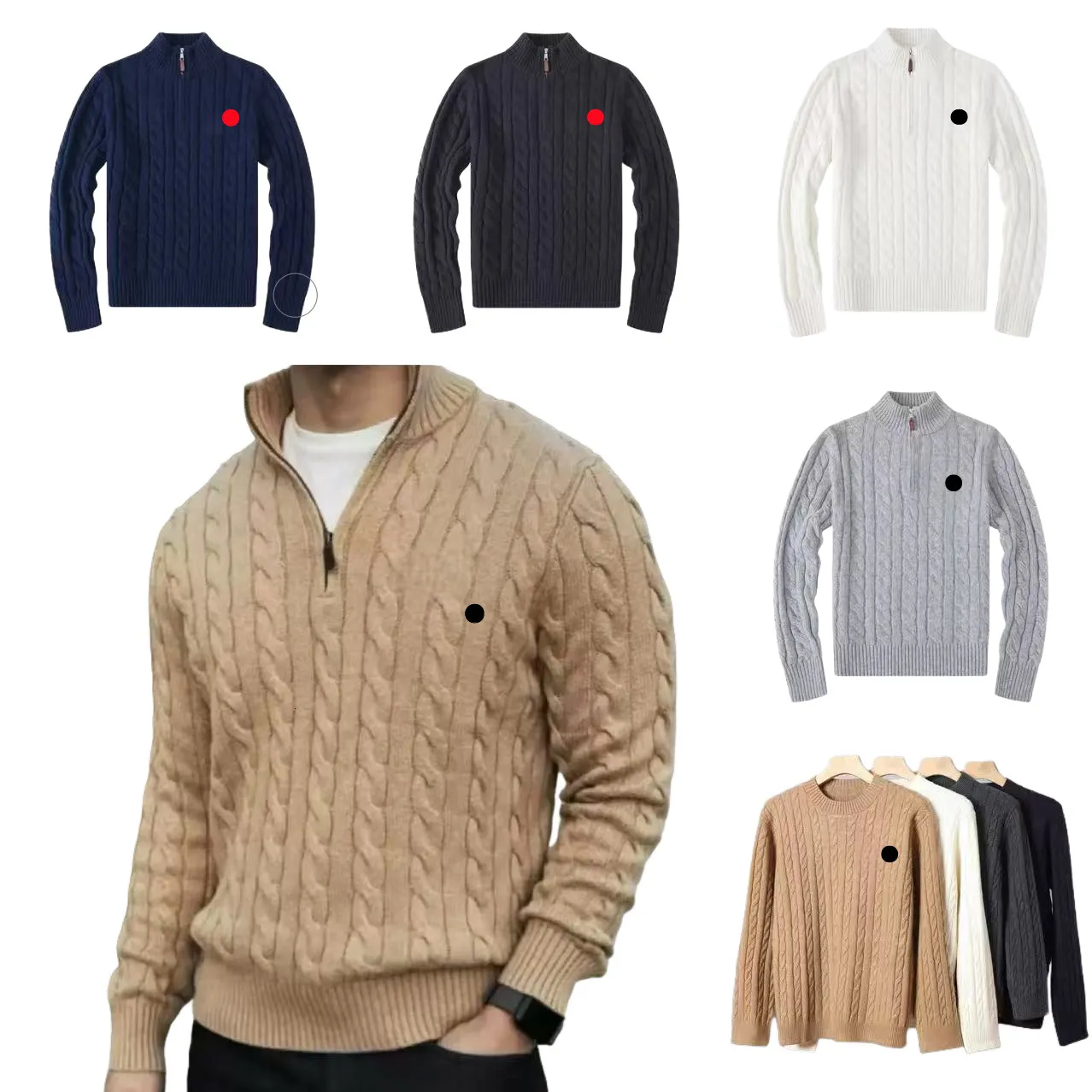 High Quality Designer Men's Wool Polo Cable Knit Sweater With Half Zip ...