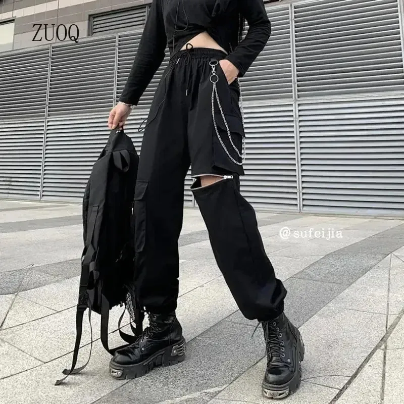 Gothic Cargo Pants for Women, Punk Chain, Harajuku Black Trousers ...