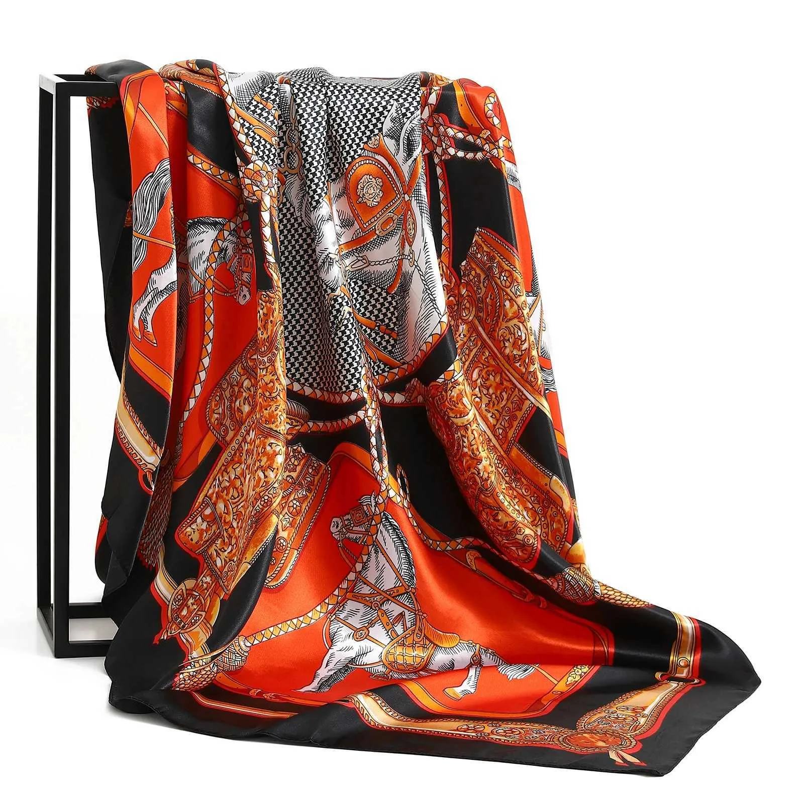 Silk Feeling Women's Amazon Silk Scarf 9090cm Square Design For Office ...