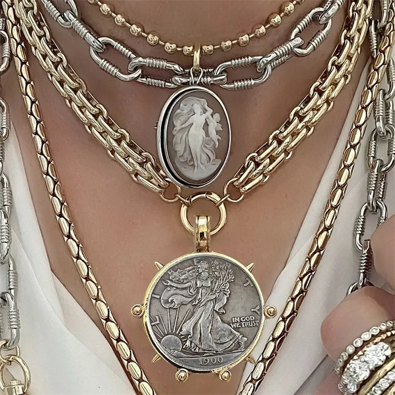 Gothic Cube Chunky Necklaces Retro Queen Coin Pendant For Women ...