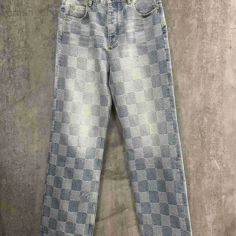 Men's Lujia Designer Jeans: New Checkered Denim Straight Jacquard ...