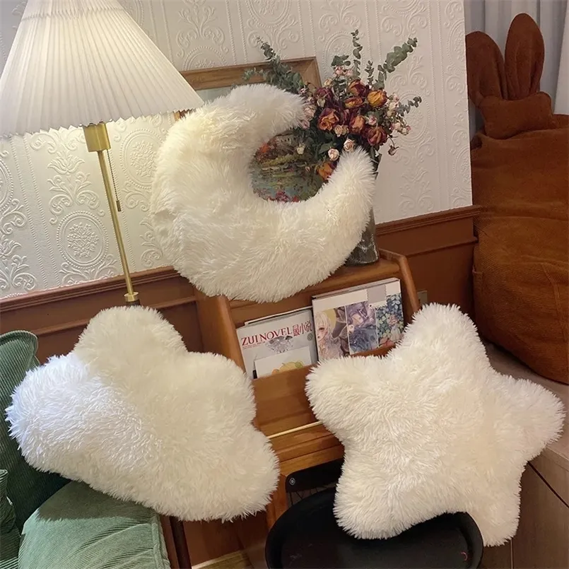 Furry Pillow White Moon Star Cloud Plush Toy Stuffed Adorable Cartoon ...