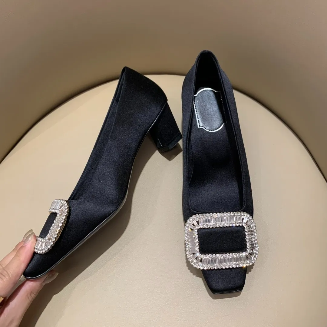 Crystal Buckle Embellished Silk Pumps, Luxury Designer Women's Elegant ...