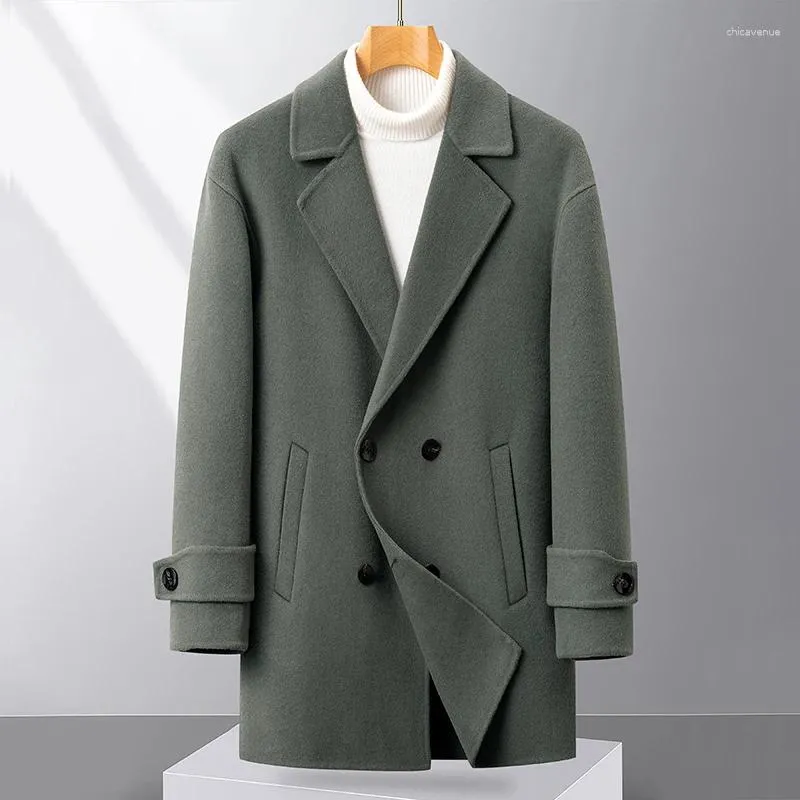 Men's Wool Business Coat Windbreaker Casual Versatile Overcoat Mid ...