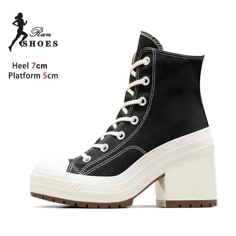 High Top Canvas Shoes for Women, Thick Platform Sneakers, 7CM Chunky ...