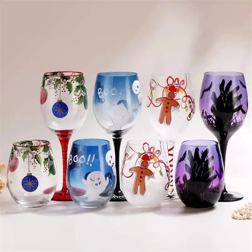 Creative Hand-Painted Glass Cup Light Goblet Wine Glass Kitchen Party ...