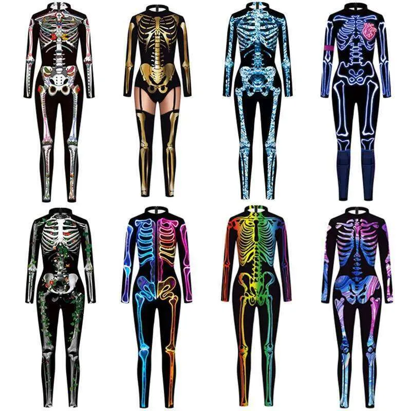 Skeleton Cosplay Costume Halloween Carnival Zentai Spandex Ghost ...