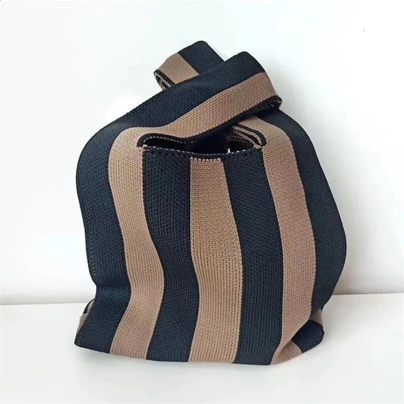 Knitted Striped Handbag, Wool Tote Bag, Women's Hand Twist Kstyle Niche ...