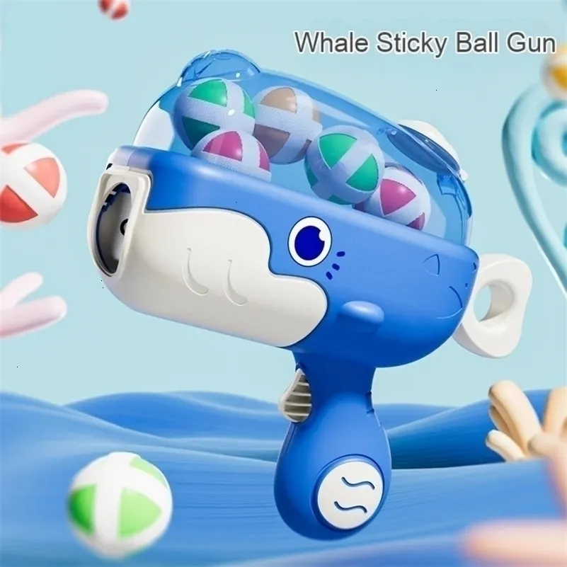Cute Cartoon Kids Whale Sticky Ball Gun Indoor and Outdoor Parent Child ...
