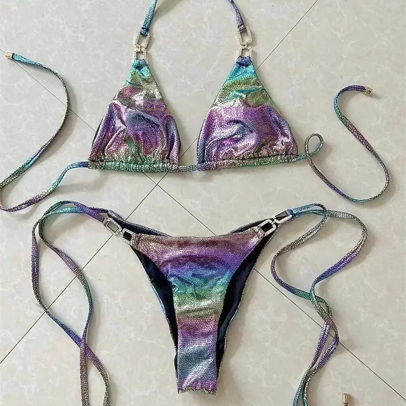 Gradient Snake Skin Diamond Metallic Bikini Set 2020 Women's Two Piece ...