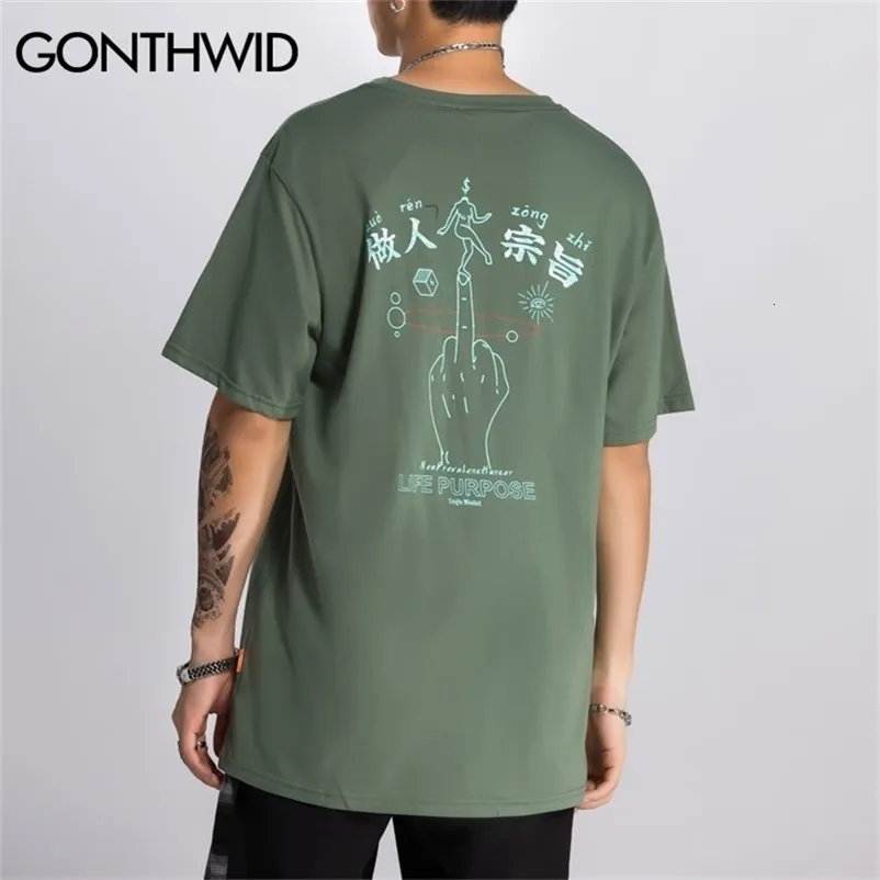 Wholesale GONTHWID Middle Finger Print Streetwear T Shirts Casual Short ...