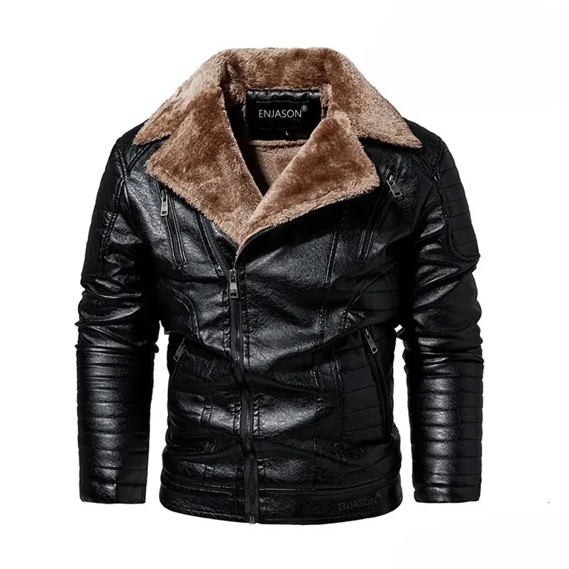 Men's Leather Jacket: Autumn/Winter Solid Color Slant Zipper Outdoor ...