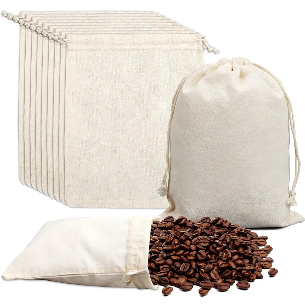 Small Cloth Drawstring Bags Cotton Reusable Gift Pouches For Wedding ...