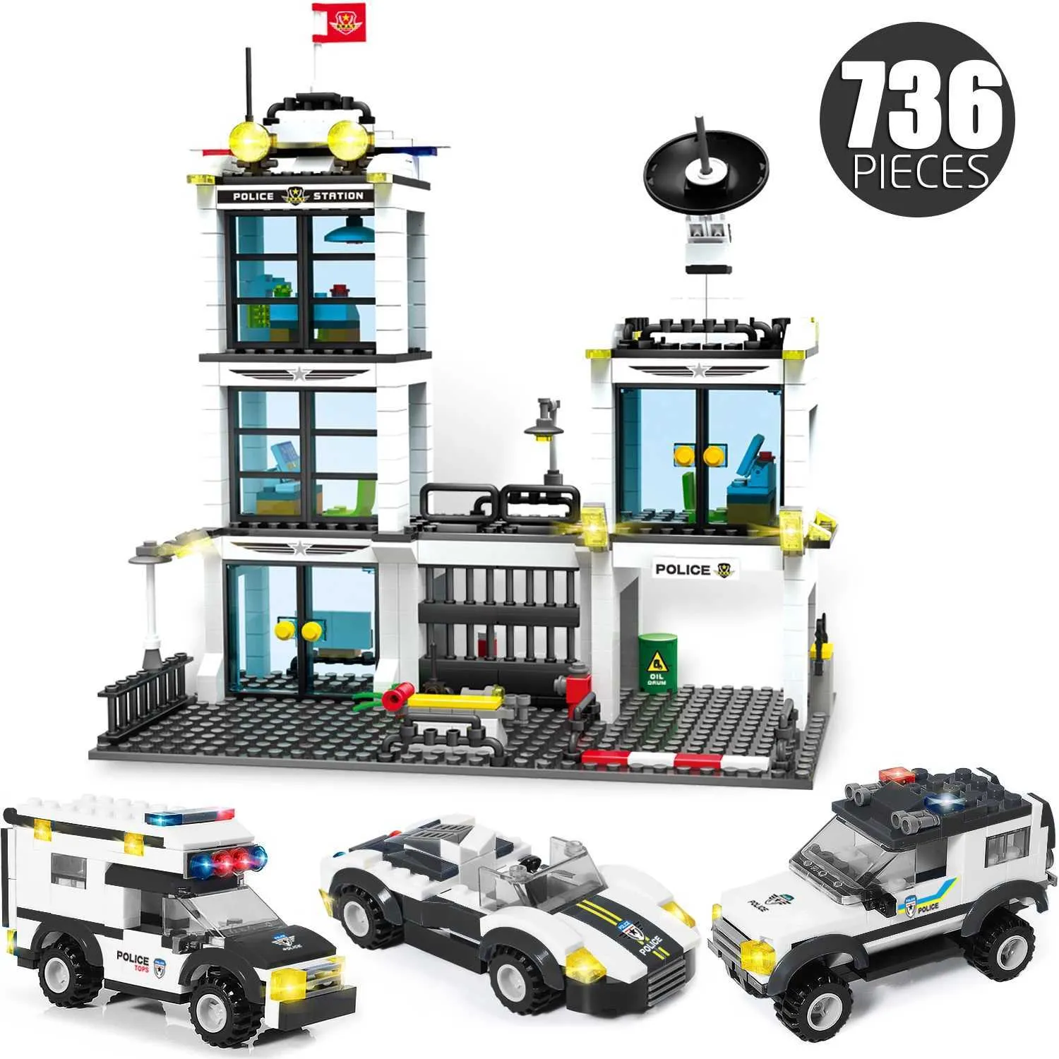 DIY Police Station Block For Building Set With Car Figures Educational ...