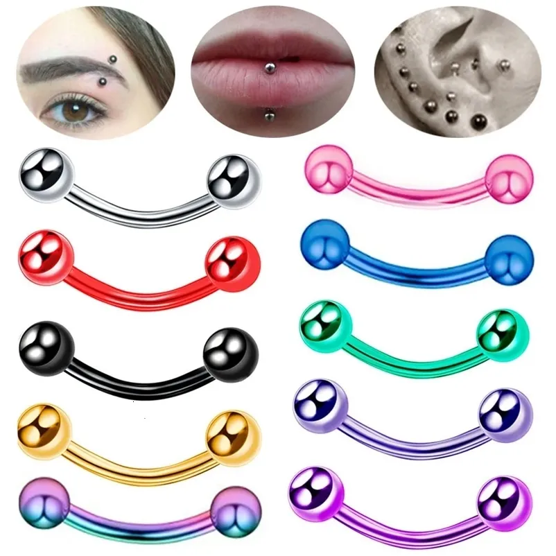 10 Pack Stainless Steel Labret Eyebrow Piercing Bar 1.2x8mm Ball Shape ...